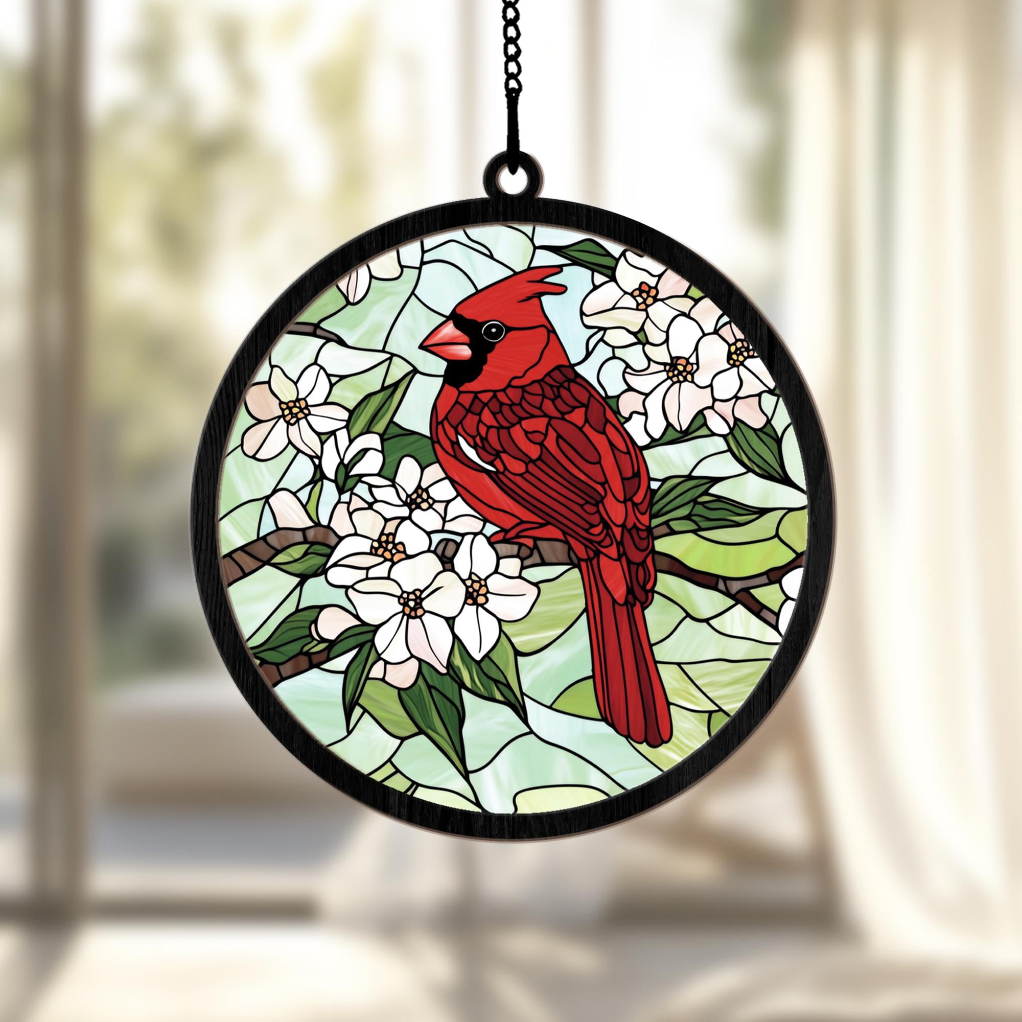 Cardinal and Flowers Acrylic Stained Glass Suncatcher, Cardinal ...
