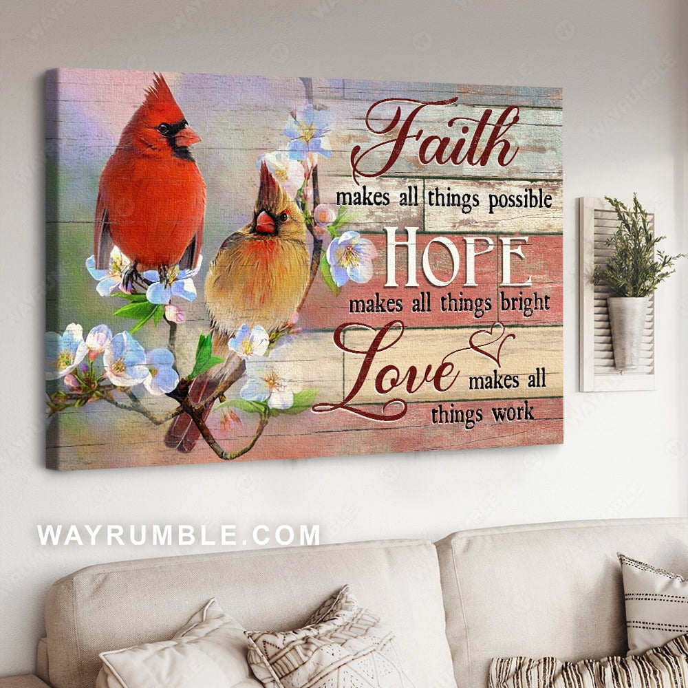 Cardinal couple, Cherry blossom, Positive quote, Faith Hope Love ...