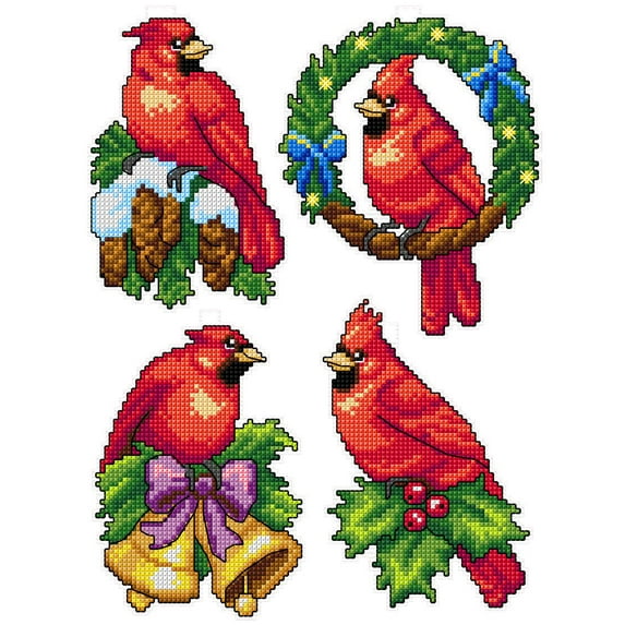 Cardinals 106CS Counted Cross-Stitch Kit for Beginners, Christmas ...