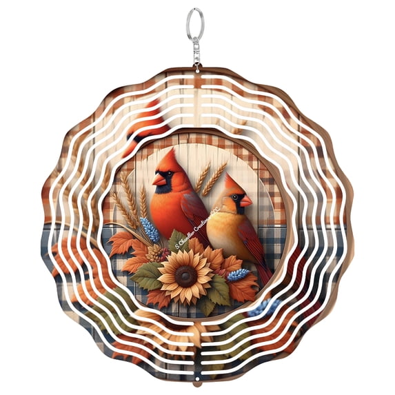 Cardinals And Sunflowers 3D Wind Spinner, Red Bird Floral Kinetic Art ...