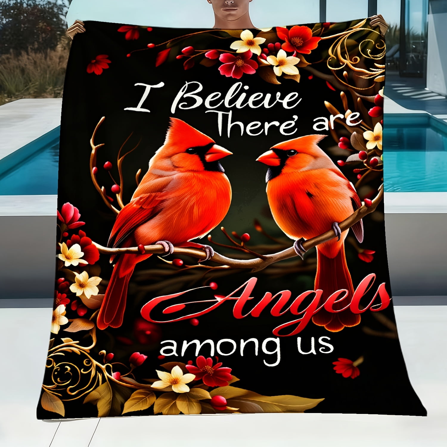 Cardinals & Angels Flannel Bedspread - 280GSM All-Season Throw with Red ...