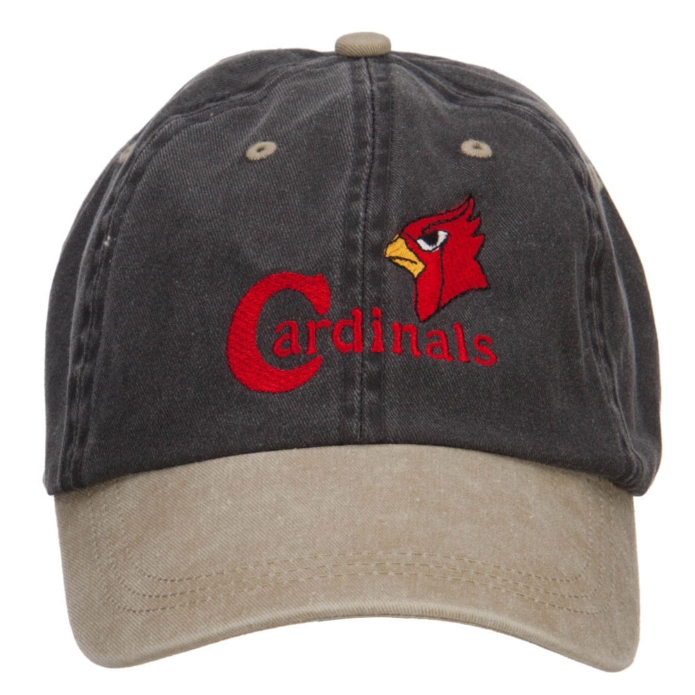 Cardinals Bird Embroidered Washed Two Tone Cap - Black Khaki OSFM ...