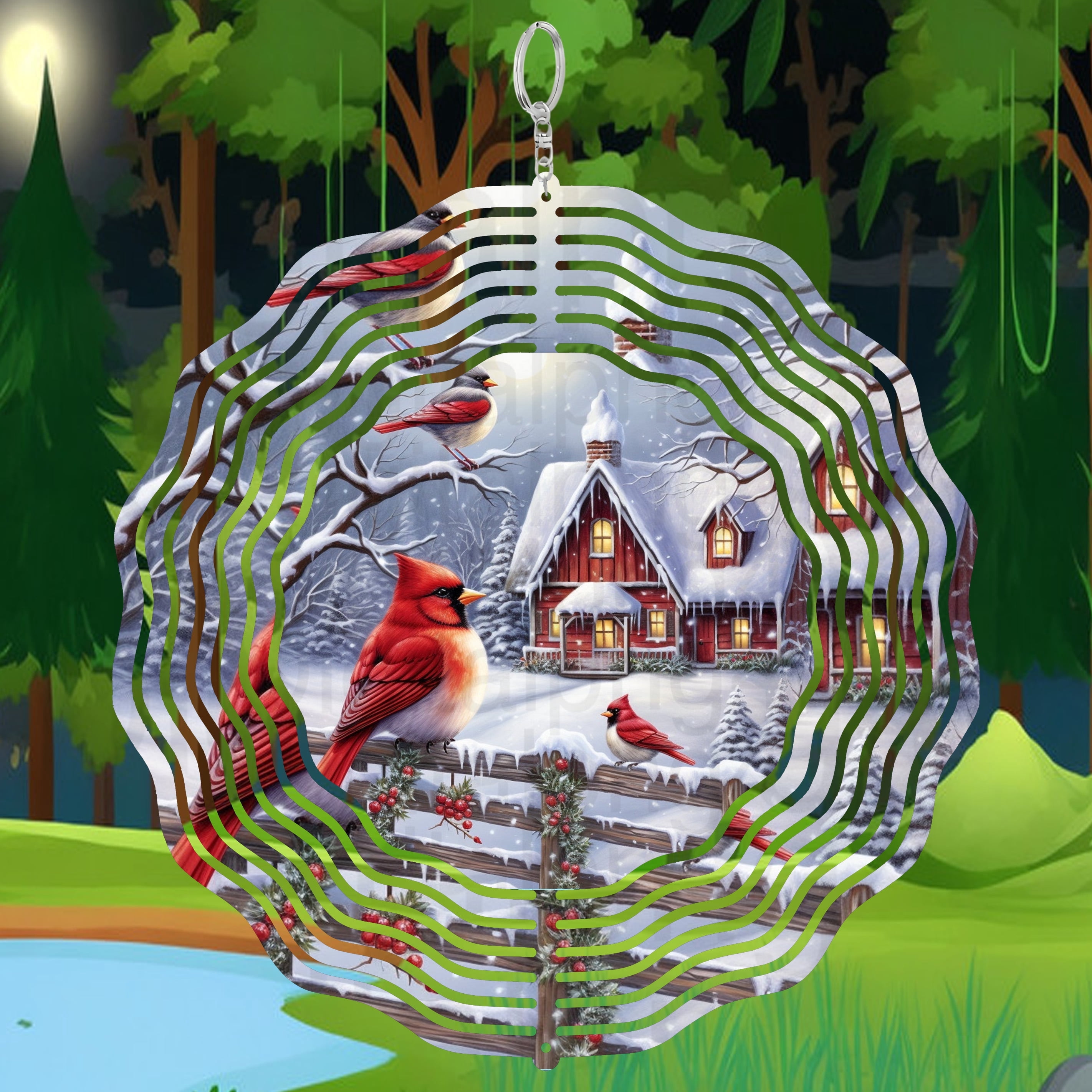 Cardinals Christmas Country 3D Wind Spinner Stainless Steel Kinetic ...