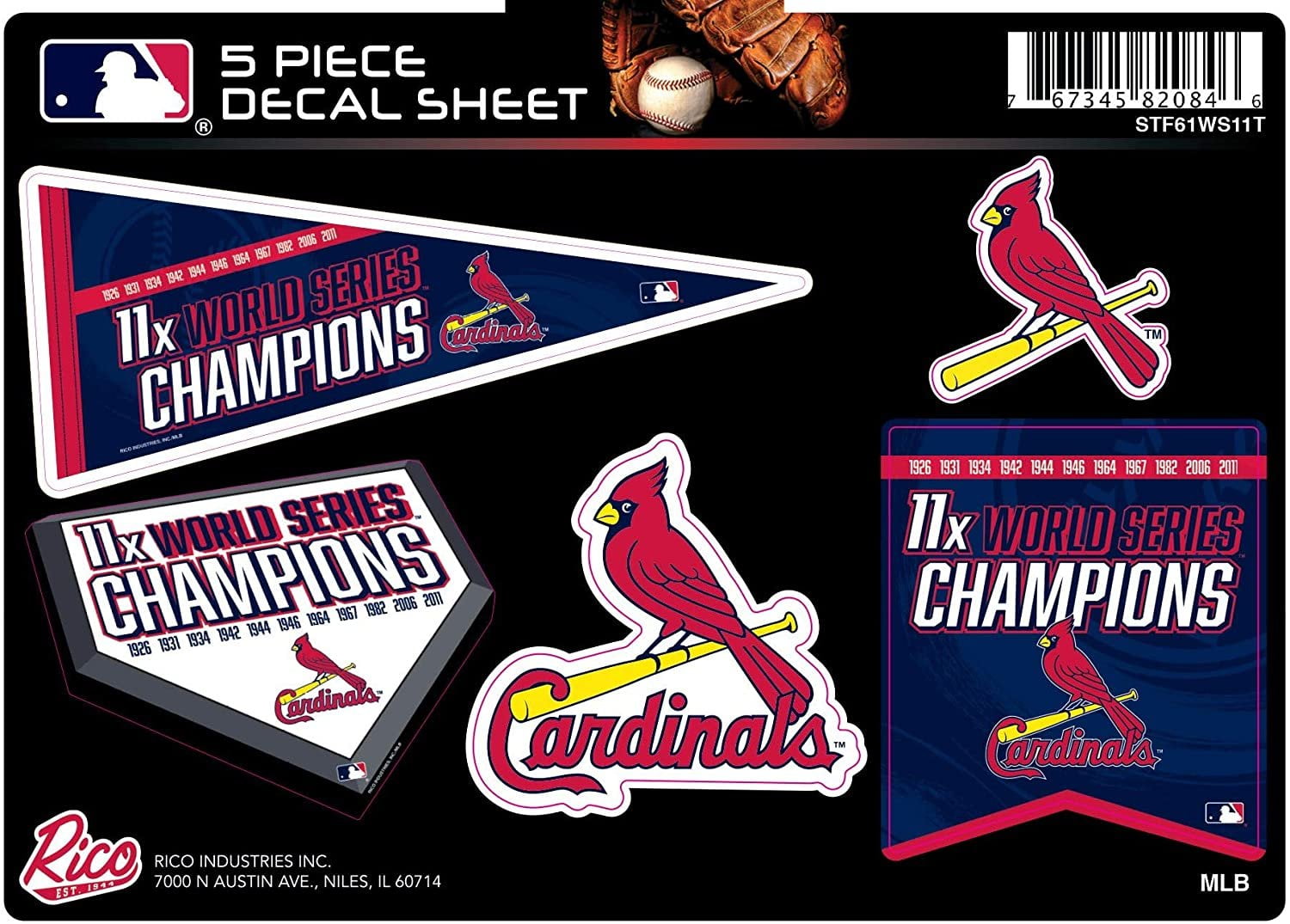 Cardinals Decal Sticker 11X Time Champions 5 Piece Multi Sheet Flat ...