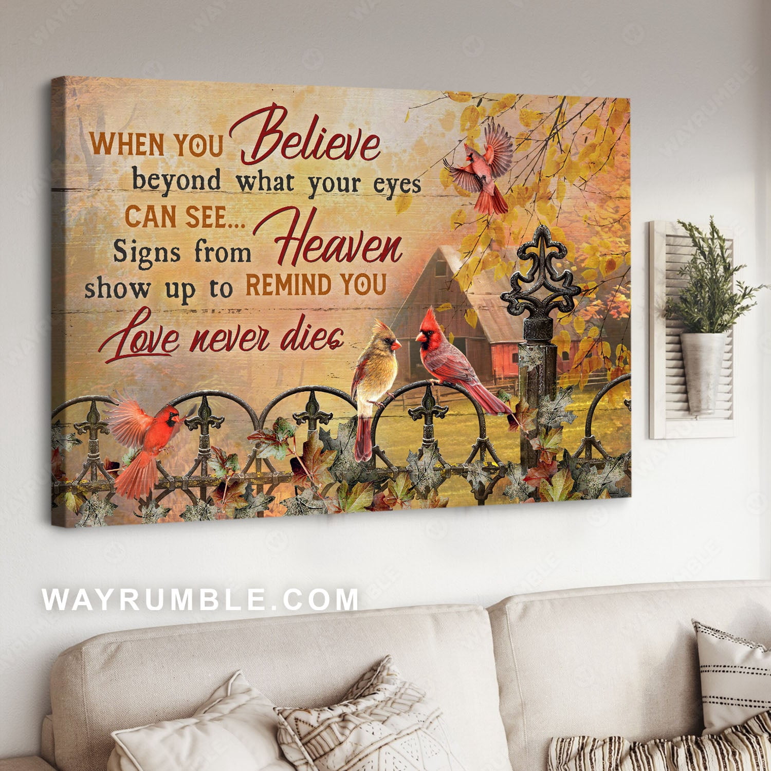 Cardinals Drawing Autumn Tree Love Never Dies - Heaven Landscape Poster ...