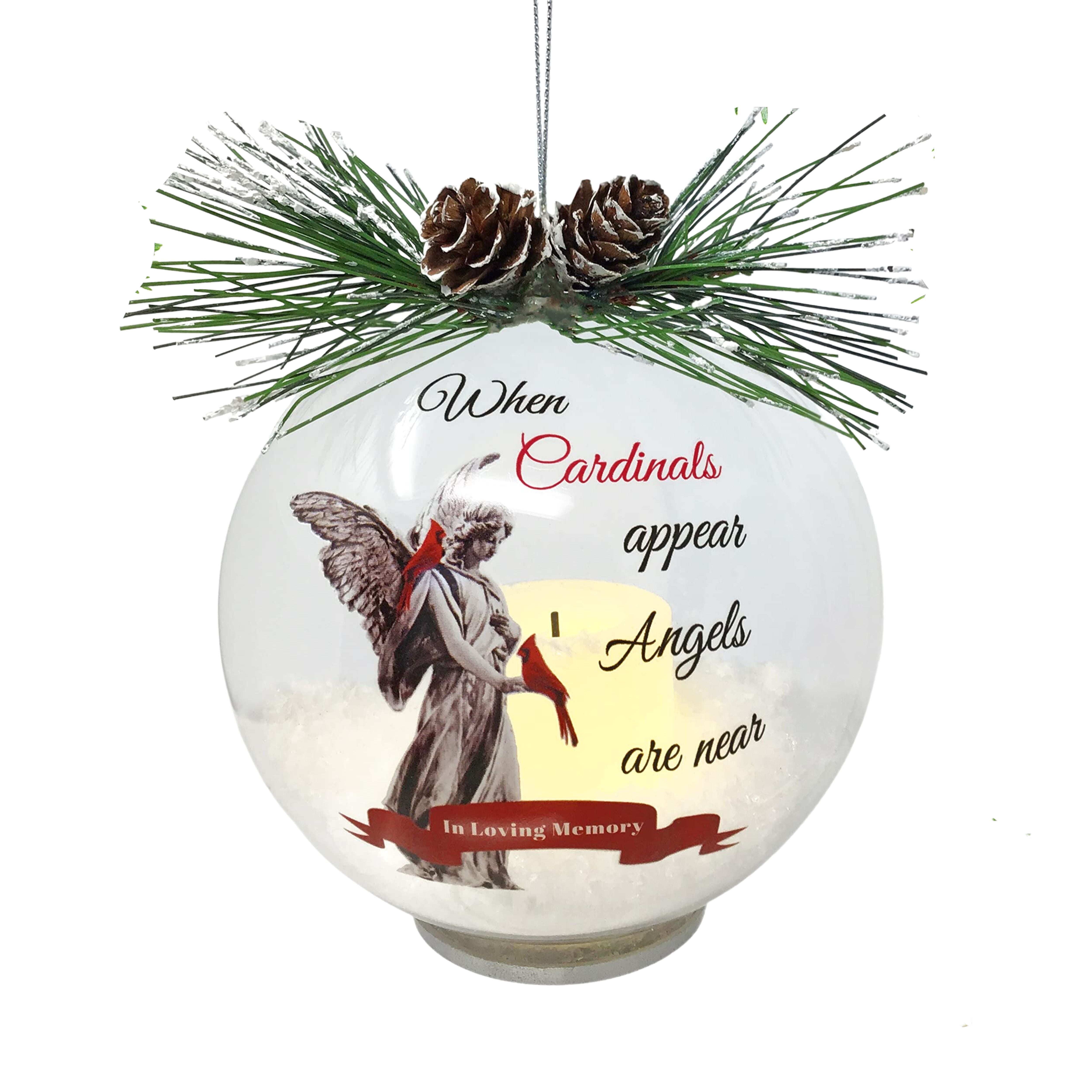 Cardinals & Loving Memory Angel with Saying - Christmas LED Glass Ball ...