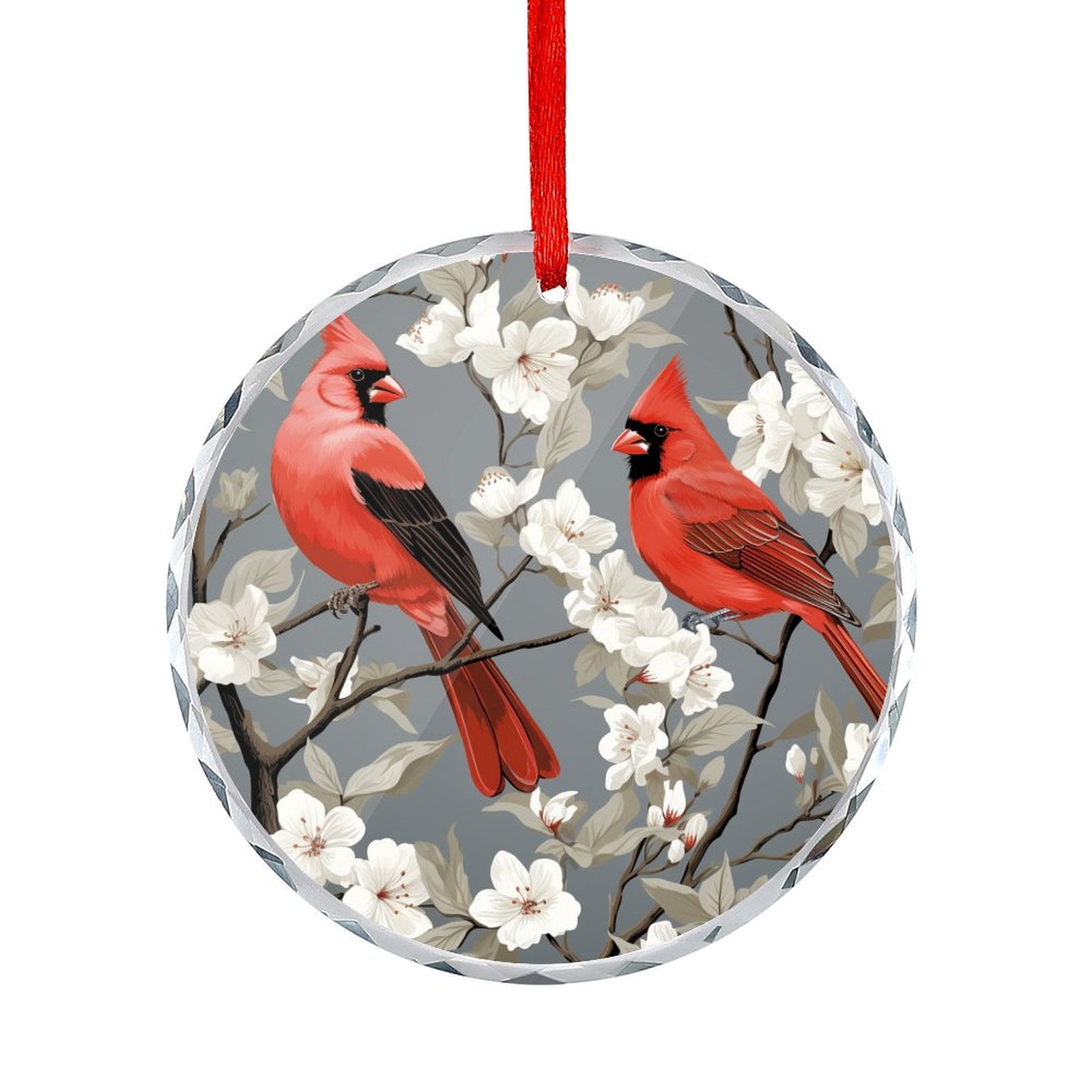 Cardinals RedBird Dogwoods Crystal Glass Christmas Ornament Unique Gift ...