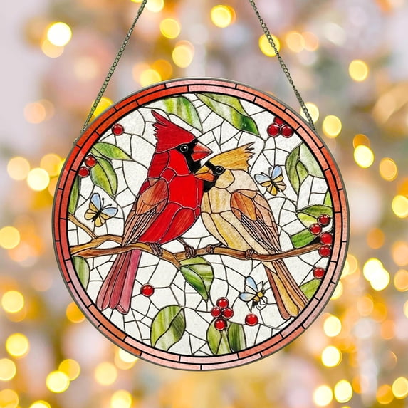Cardinals Stained Glass Suncatcher, Cadinal Glass Art, Cardinal Lover ...
