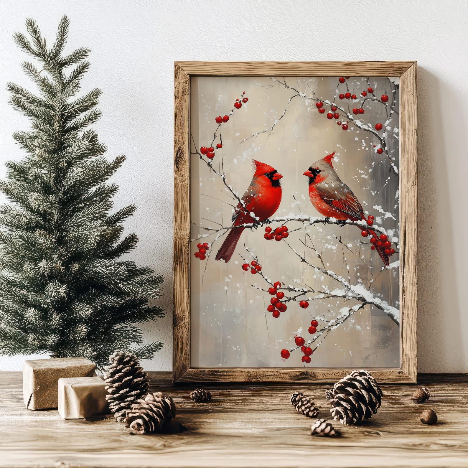 Cardinals Winter Art Print, Red Birds Christmas Decor, Holiday Wall Art ...