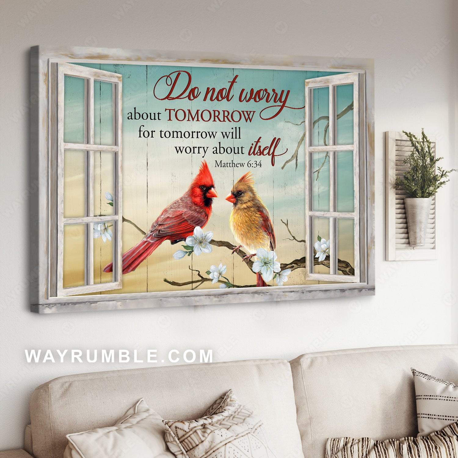 Cardinals drawing, White blossom, Window frame, Do not worry about ...