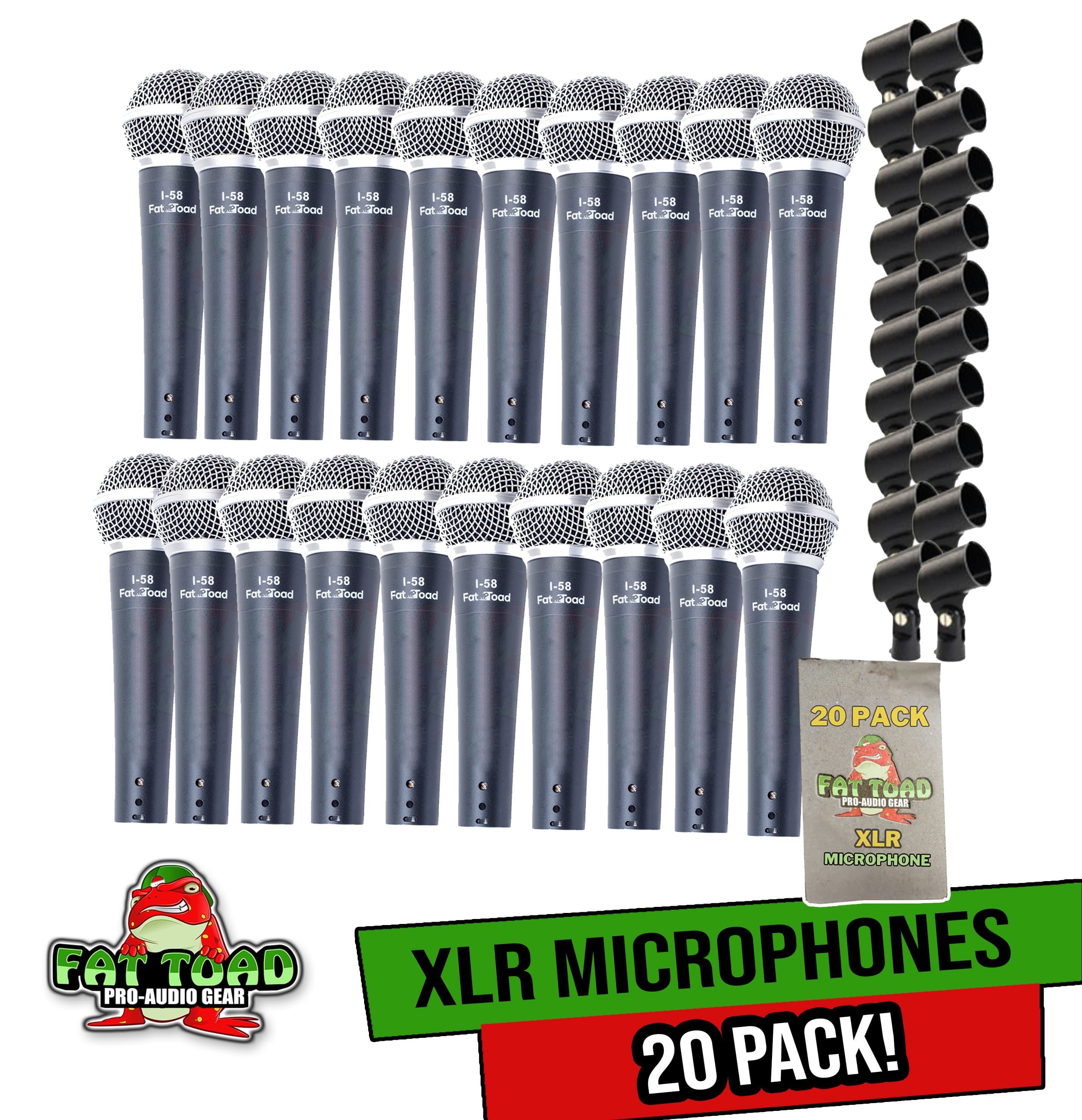 Cardioid Dynamic Microphones & Clips (20-Pack) by FAT TOAD | Vocal ...