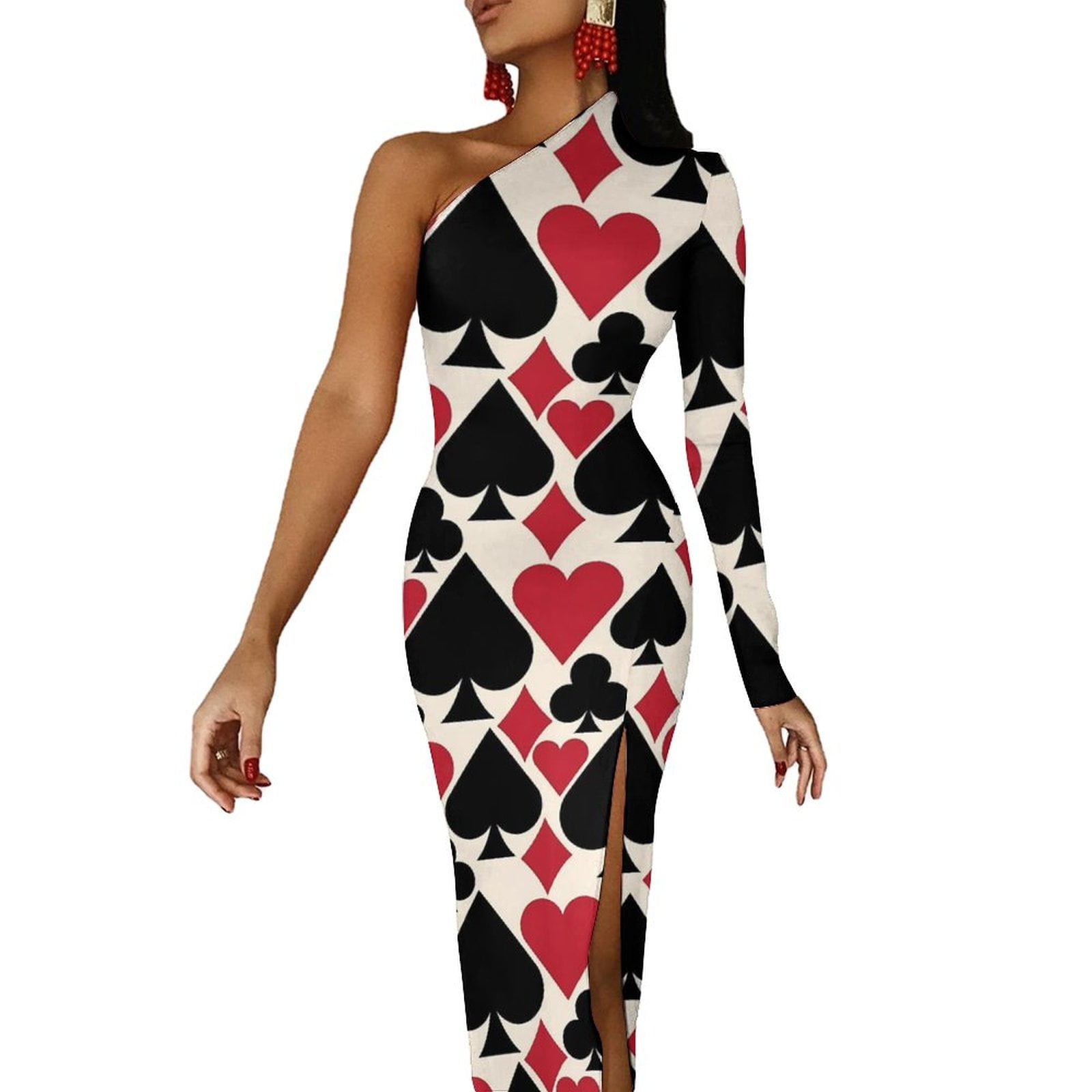 Cards Long Dress Women Casino Fun Streetwear Maxi Dress Autumn Bodycon ...