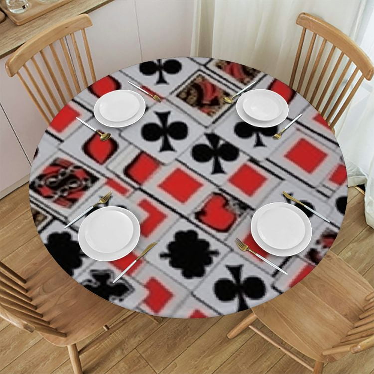 Cards Round Fitted Tablecloth Black White Symmetrical Geometric Game ...