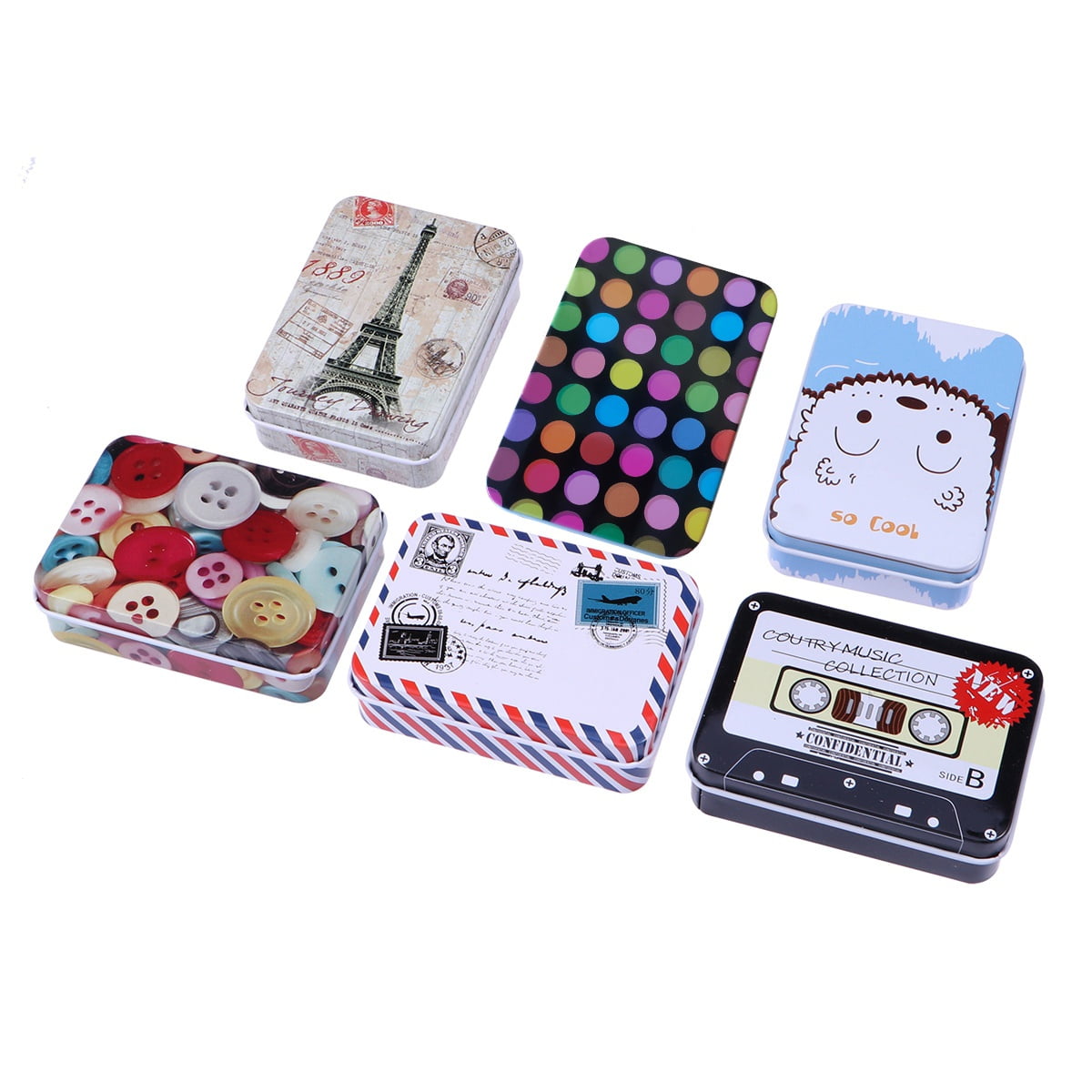Cards Storage Case, 6 Pcs Novelty Mini Iron Tin Box Jewelry Cards Coin ...