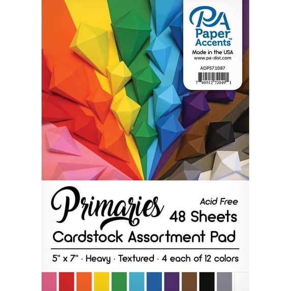 Cardstock Pad, 5 x 7 Inches, Primary Assortment, 48 Sheets, Heavyweight ...