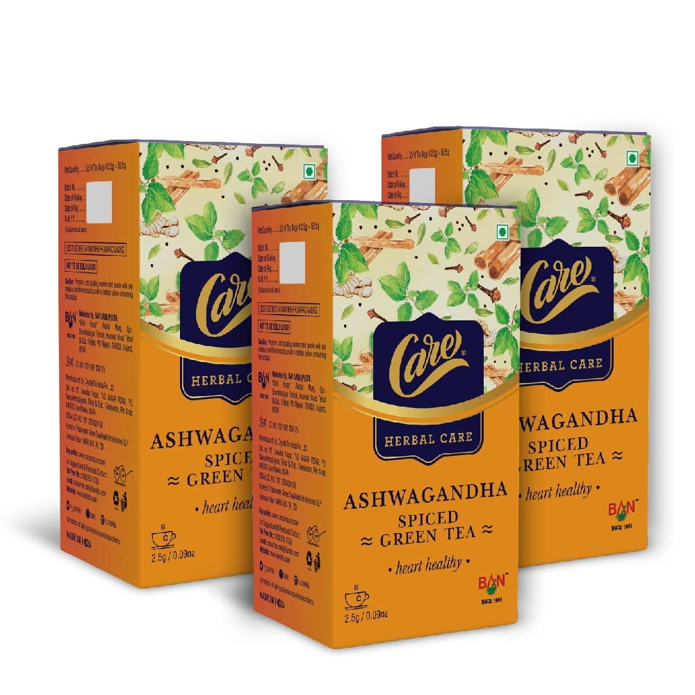Care Ashwagandha Spiced Herbal Care Green Tea - 3 Packs X 25 Sachets ...