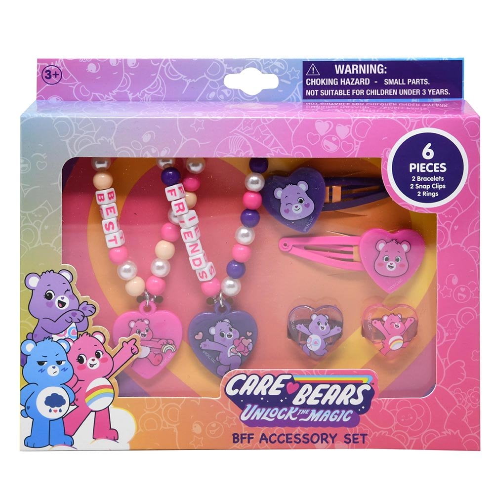 Care Bears Accessory Set Includes: 2 beaded bracelets w/charm, 2 snap ...