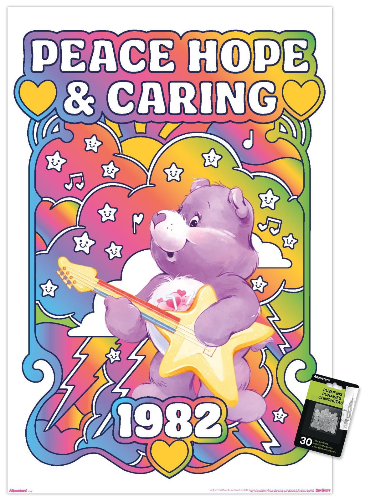 Care Bears: Band Art - Tie Dye Bear Vibes Wall Poster with Pushpins, 22 ...