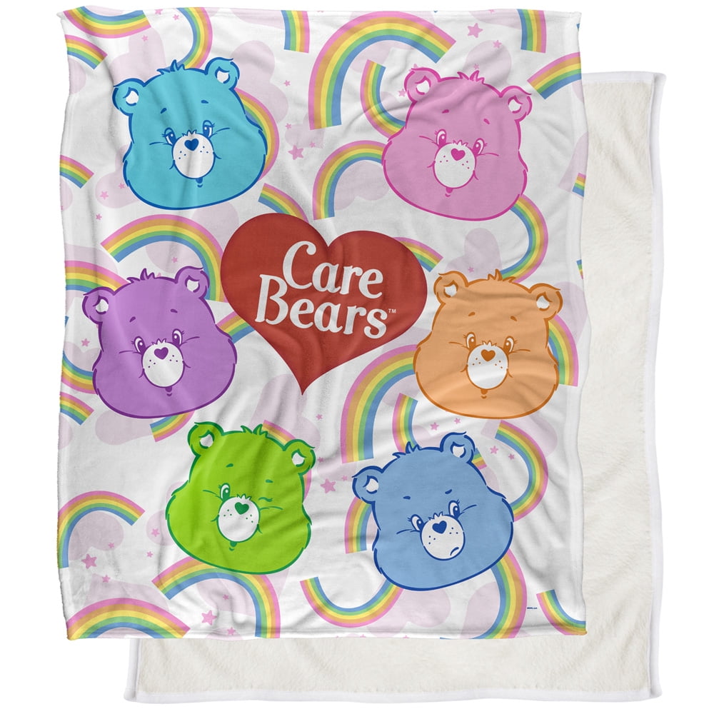 Care Bears Blanket, 50' x 60' Bear Heads Silky Touch Sherpa Back Super ...