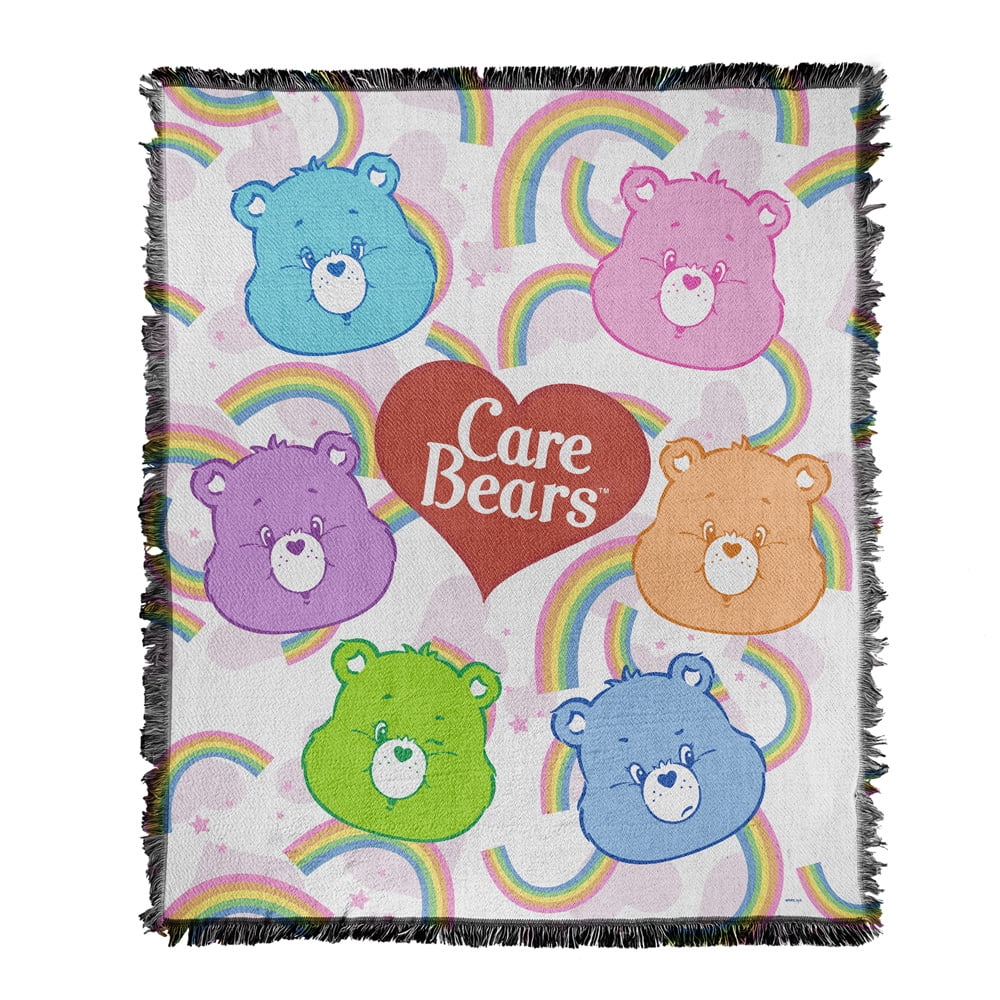 Care Bears Blanket, 50' x 60' Bear Heads Woven Tapestry Cotton Blend ...