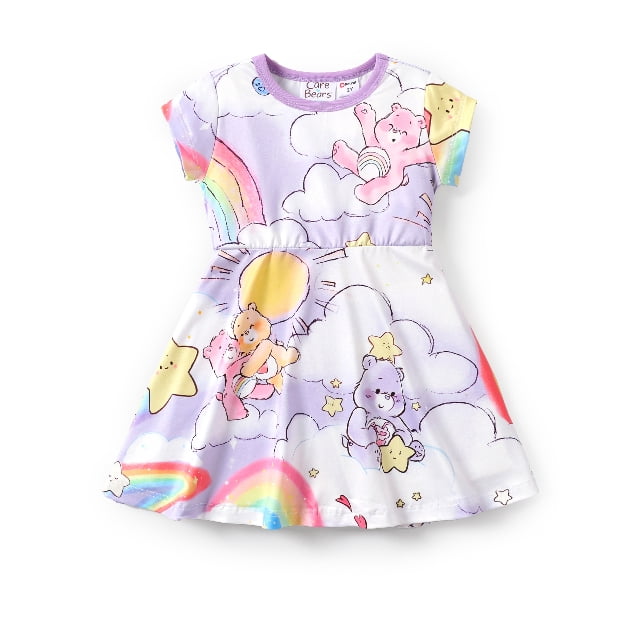 Care Bears Girls Dresses Graphic Short Sleeves Outfits Summer Casual ...