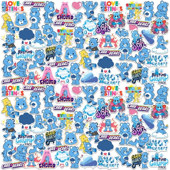 Care Bears Grumpy Bear Collection 150ct Vinyl Large Deluxe Stickers ...