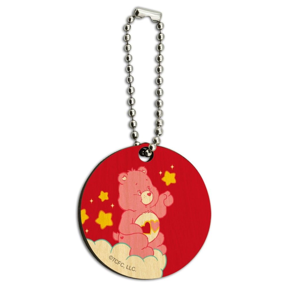 Care Bears Love-A-Lot Bear Wood Wooden Round Keychain Key Chain Ring ...