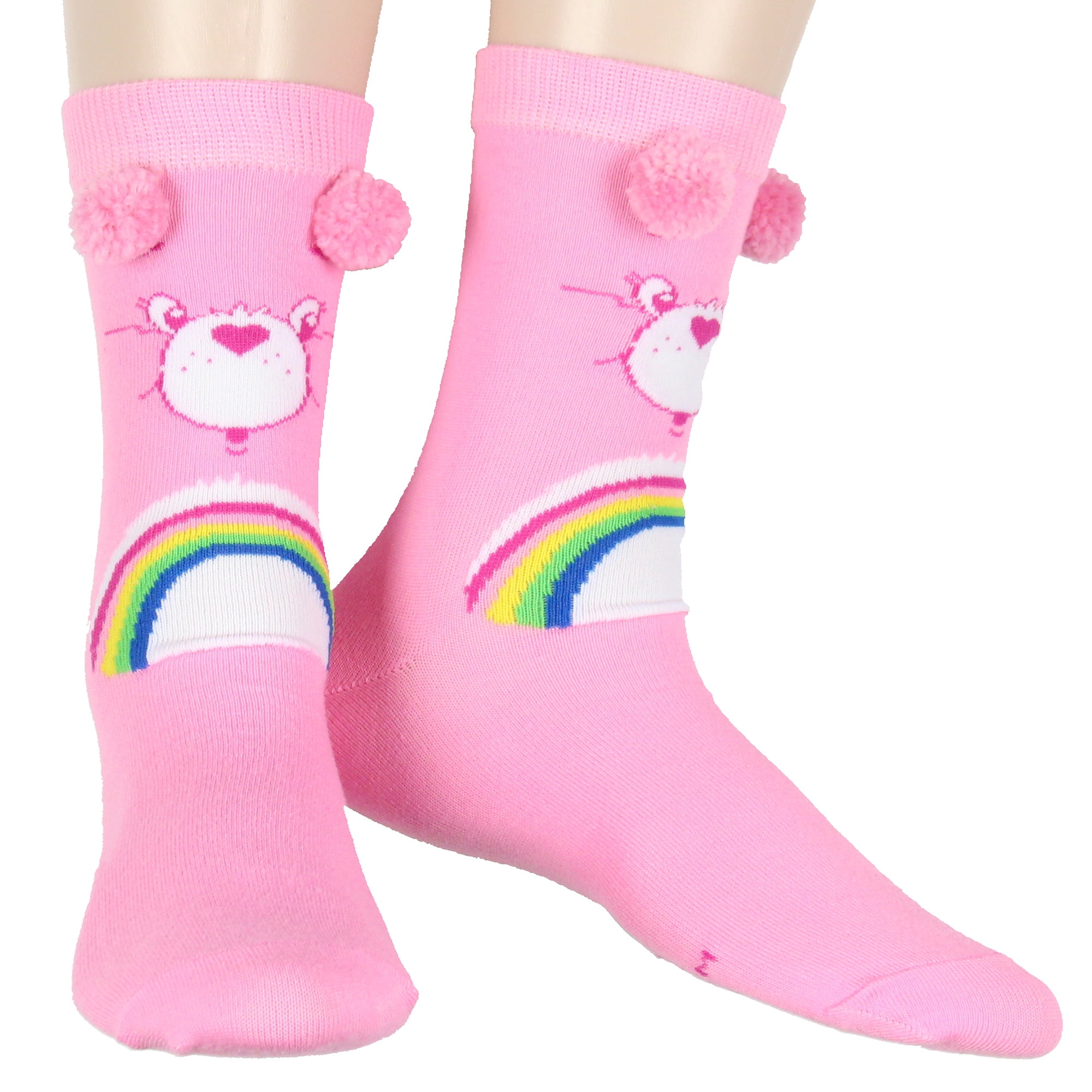 Care Bears Socks Women's Cheer Bear Face and Belly Badge Design Pom-Pom ...