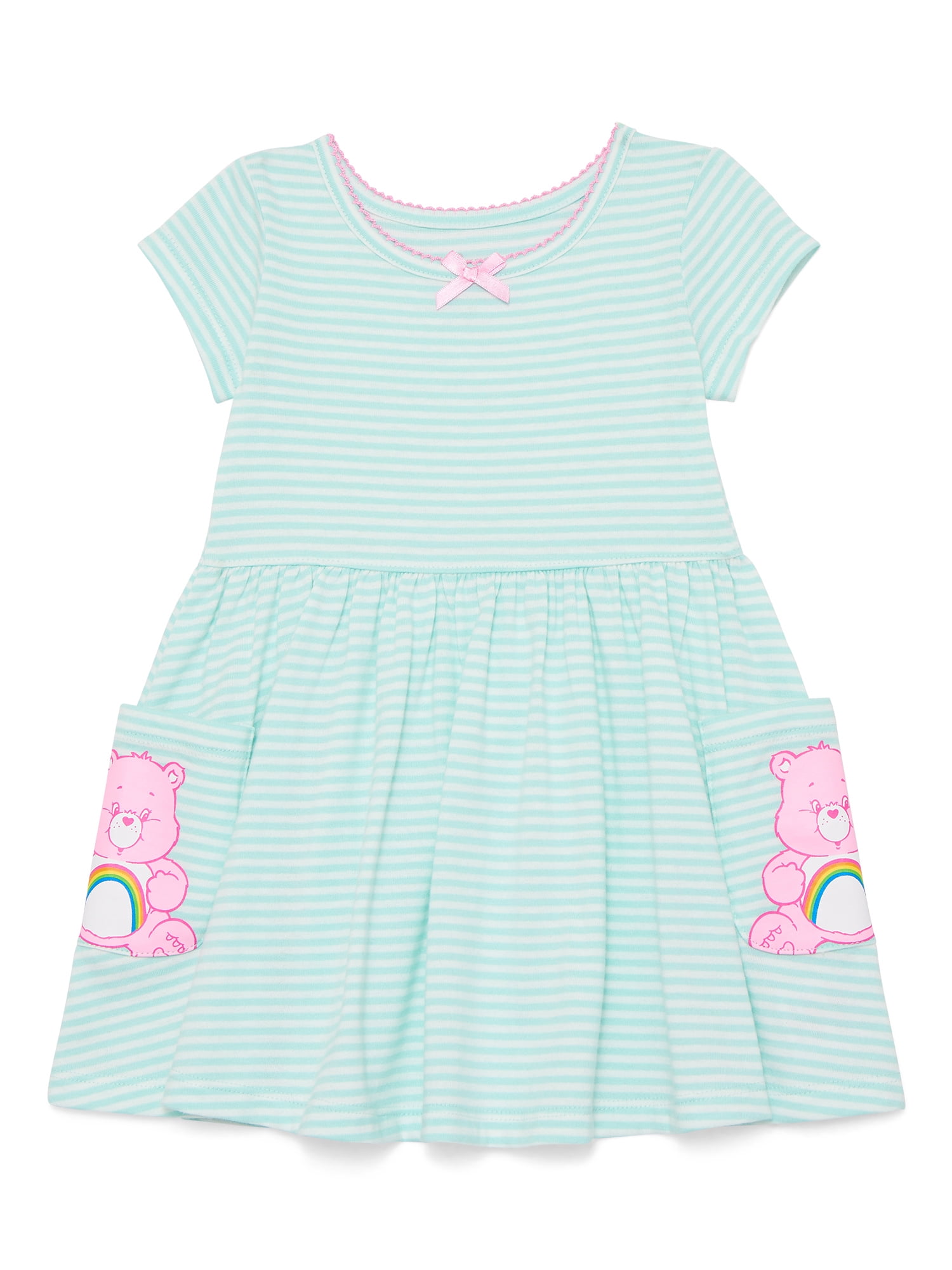 Care Bears Toddler Girl Short Sleeve Striped Dress with Graphic Pockets ...