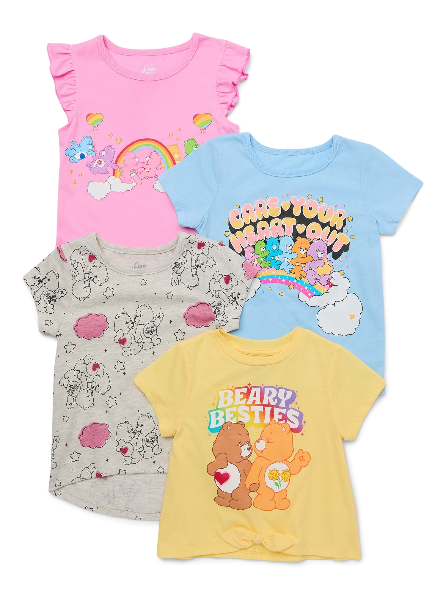 Care Bears Toddler Girls Graphic Print Fashion Tees, 4-Pack, Sizes 2T ...