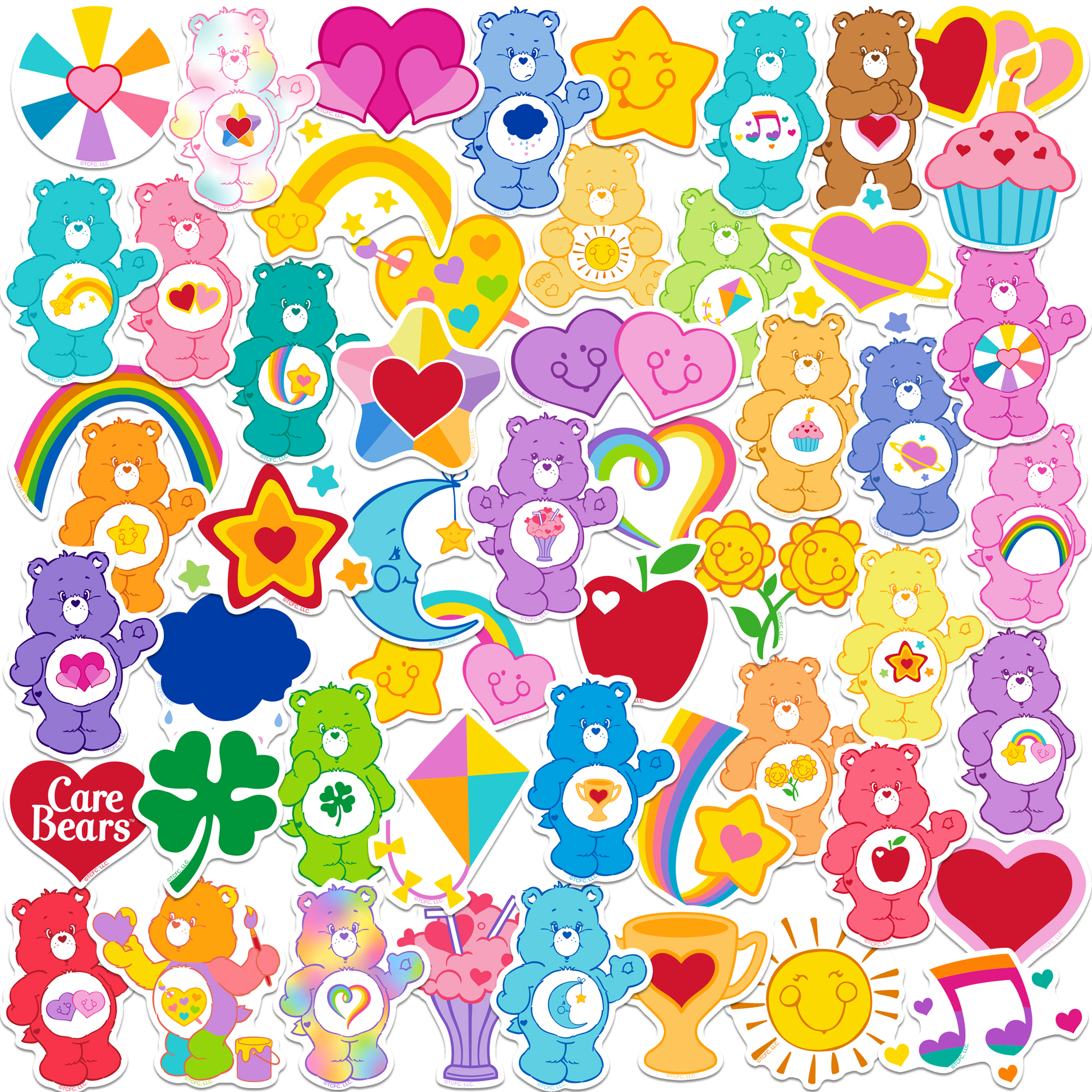 Care Bears and Tummy Emblems 50ct Vinyl Large Deluxe Stickers Variety ...