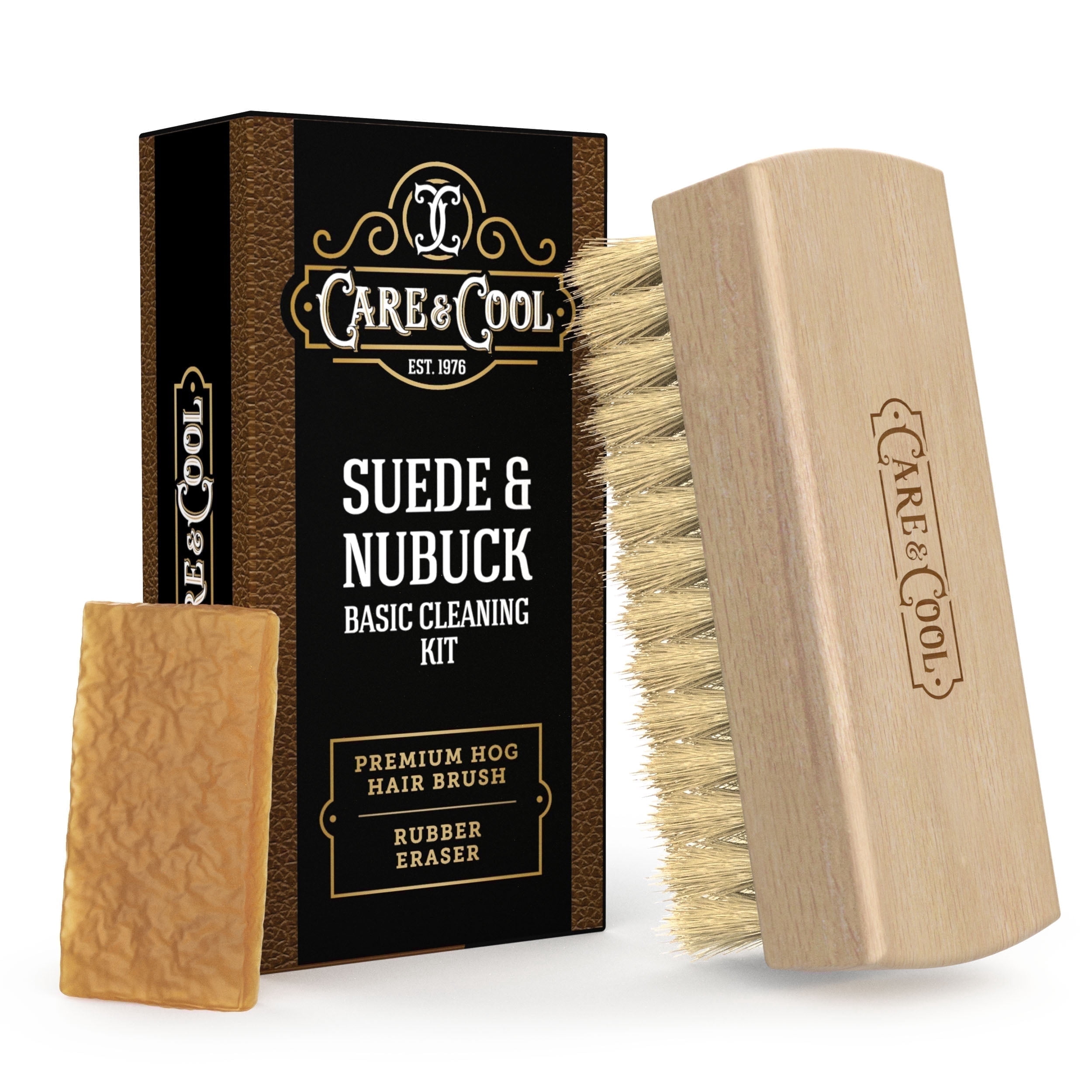 Care & Cool Suede Nubuck Cleaning Kit with Hog Hair Brush and Rubber ...