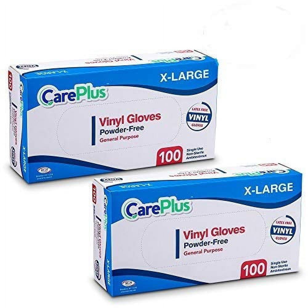 Care Plus [200 Count Disposable Plastic Vinyl Clear Extra Large Gloves ...