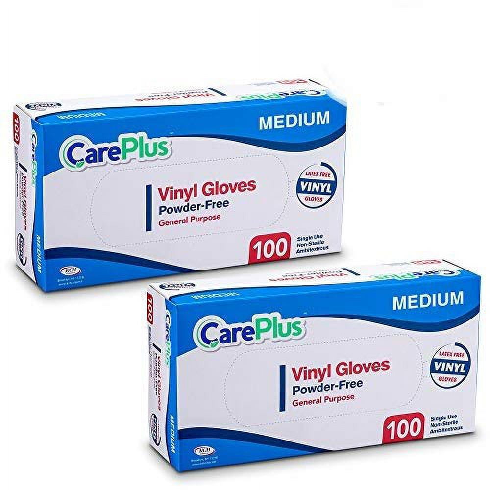 Care Plus [200 Count Disposable Plastic Vinyl Clear Medium Gloves ...