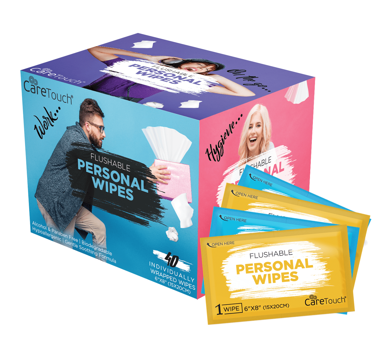 Care Touch Flushable Personal Wipes for Men and Women, 40 Individually ...