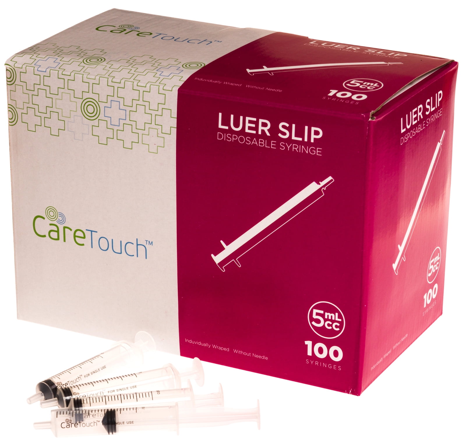 Care Touch Syringe with Luer Slip Tip, 5ml - 100 Sterile Syringes (No ...