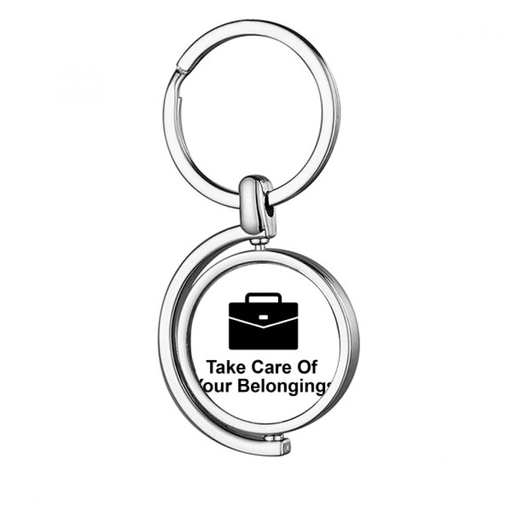 Care Your Belongings Black Symbol Rotating Keychain Metal Keyring ...