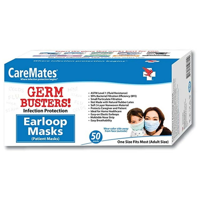 CareMates Soft Disposable 3-Ply Elastic Earloop Patient Mask - 50 ct ...