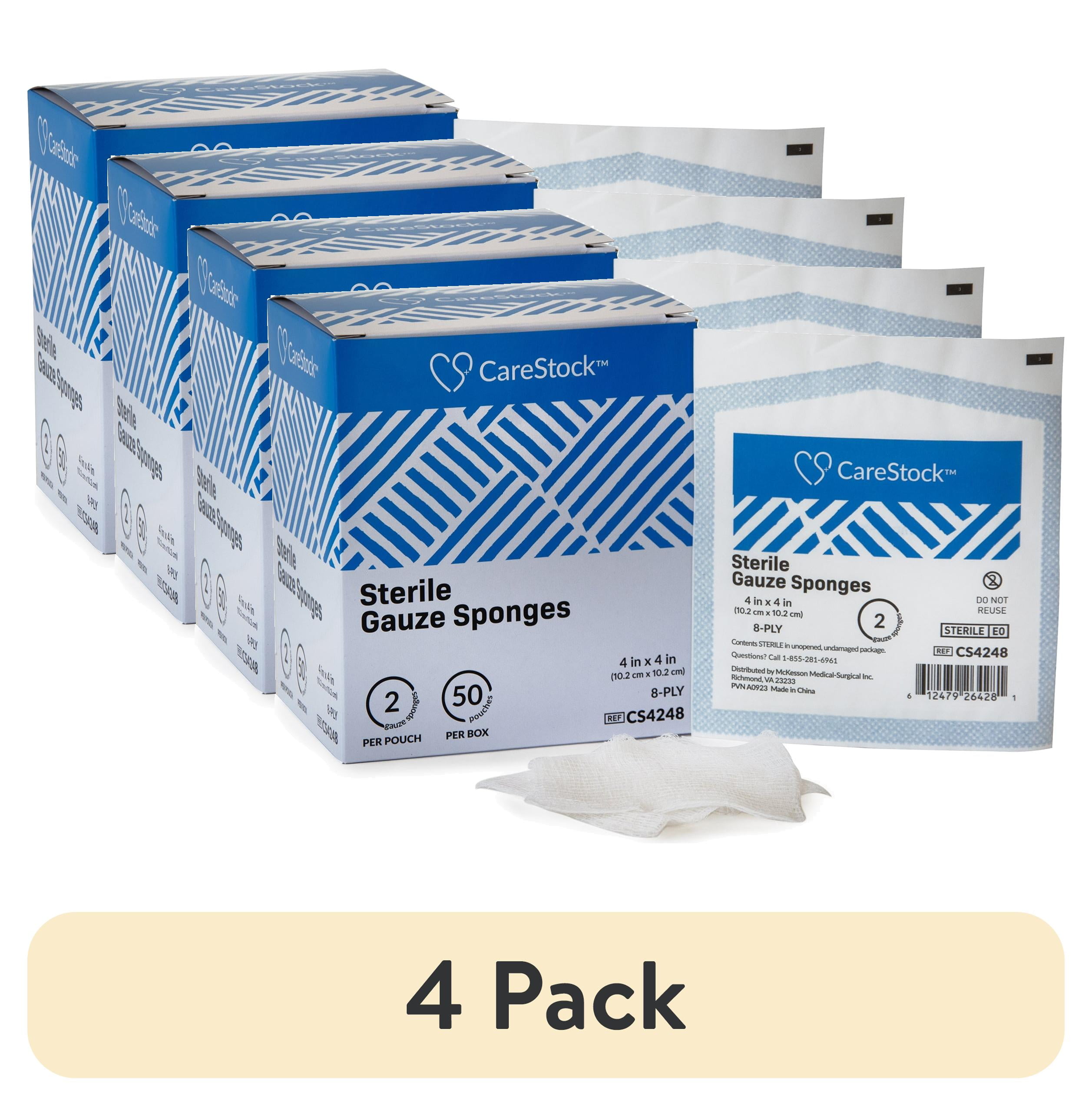 (4 pack) CareStock Gauze Sponge - Highly Absorbent, Medical-Grade ...