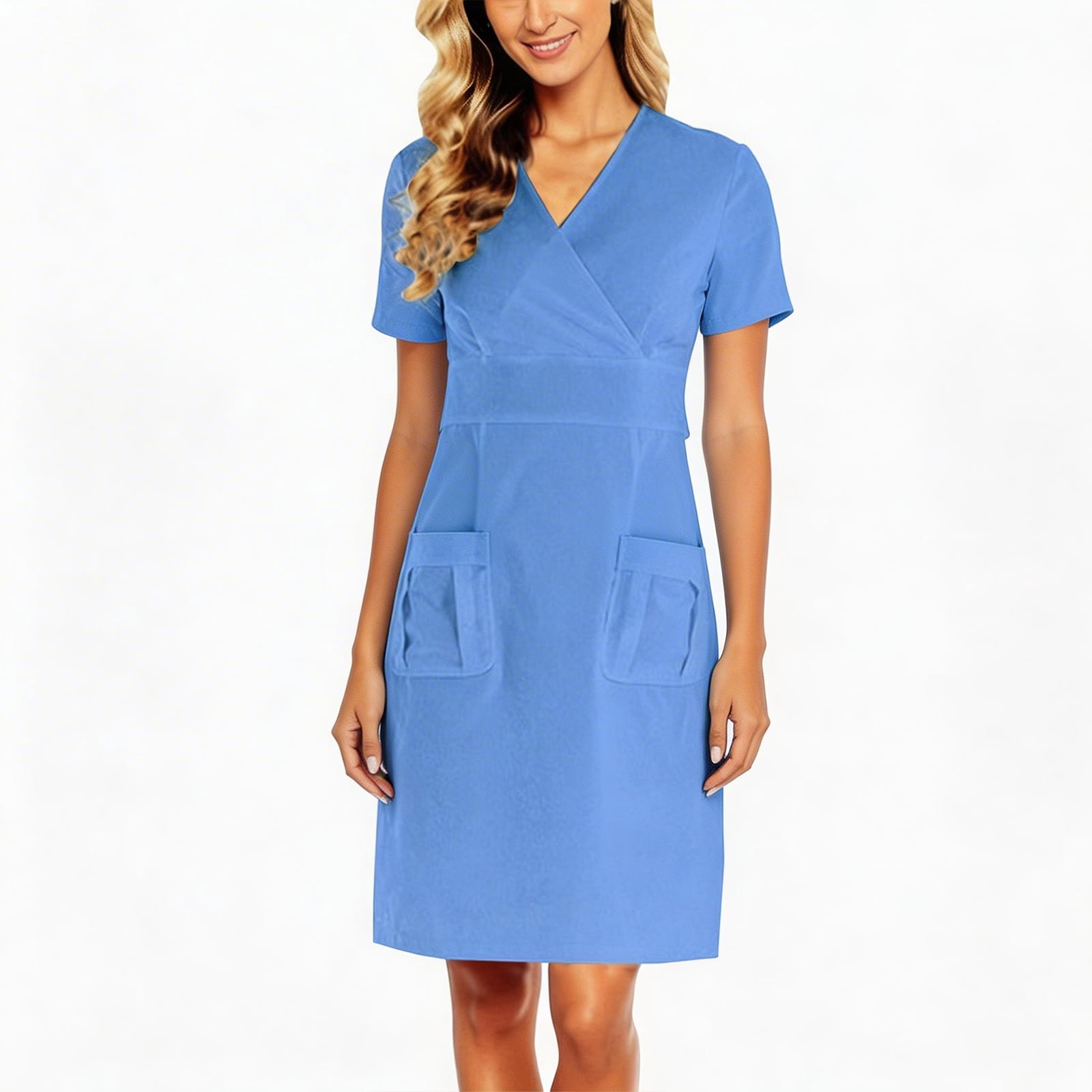 CareWardrobe Nurse Scrubs Dress for Women Comfort Fit Classic V-Neck ...