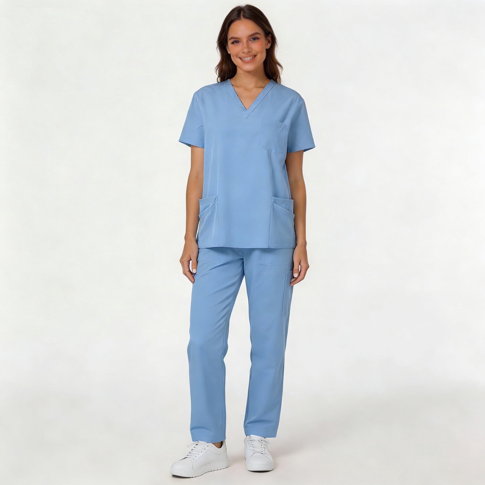 CareWardrobe Womens Scrubs Set Modern Fit V-Neck Tunic Tops and Elastic ...