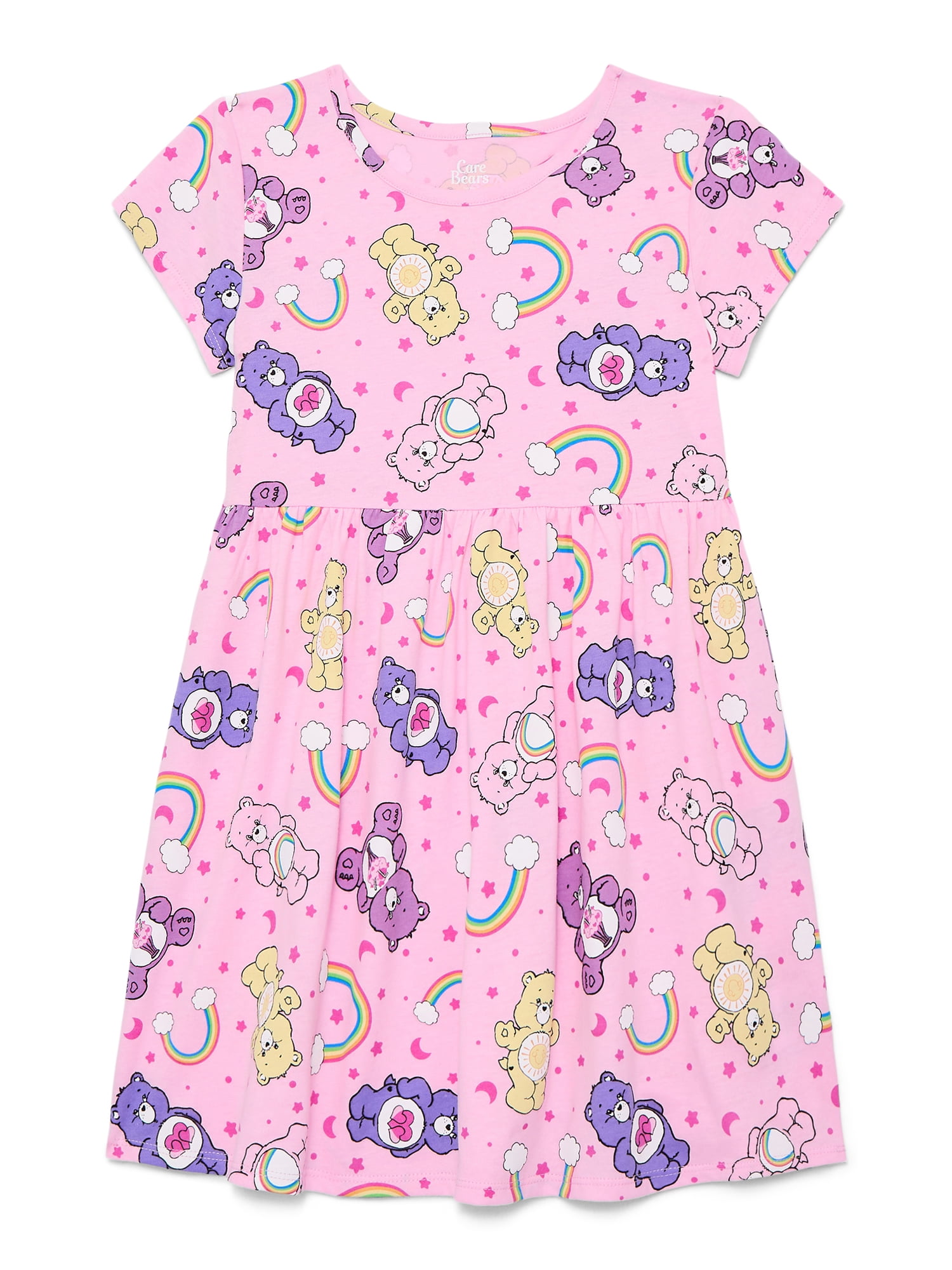 Care Bears Girls' Allover Print Dress with Short Sleeves, Sizes 4-12 ...