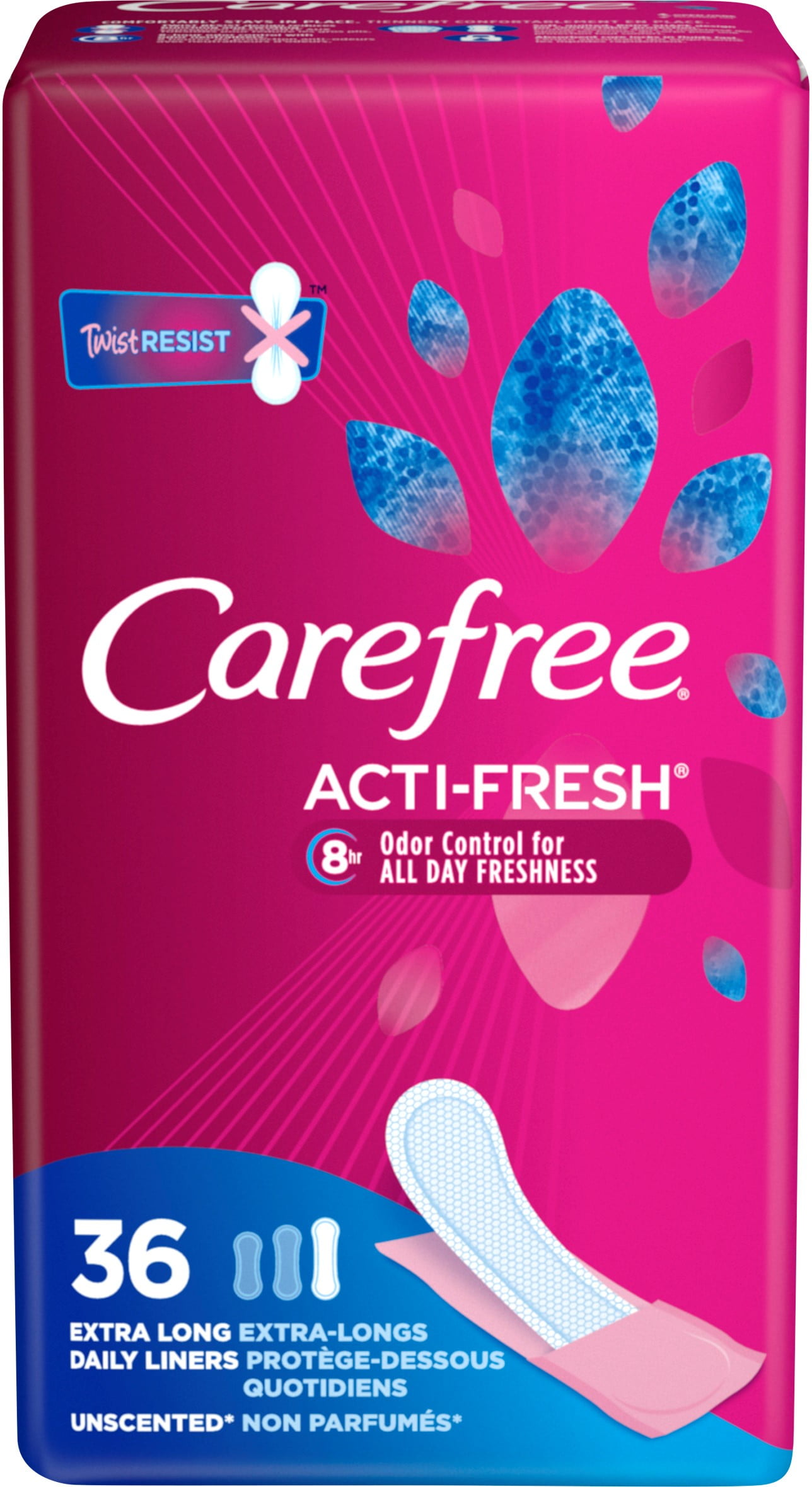 Carefree Acti-Fresh Body Shape Panty Liners, Extra Long, Unscented, 36 Count, Regular - Walmart.com