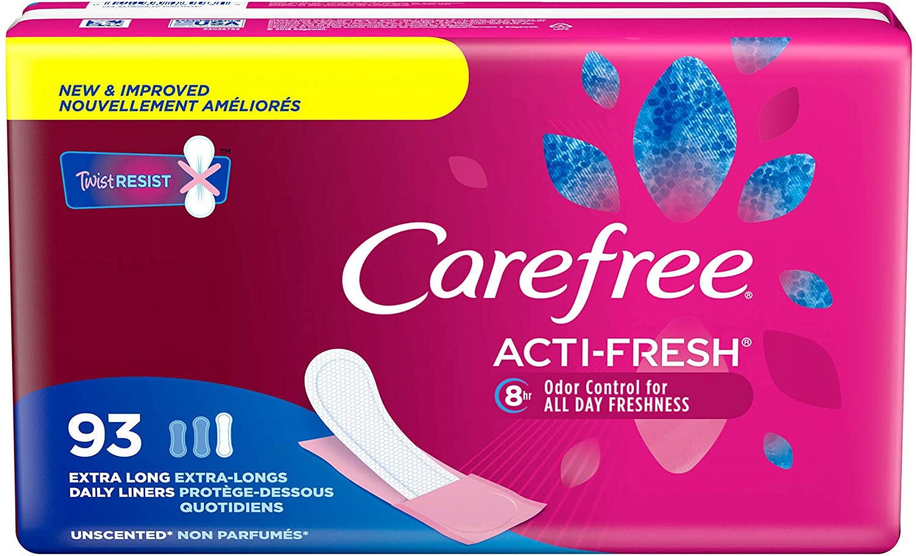 Carefree Acti-Fresh Body Shape Daily Panty Liners, Extra Long Unscented ...