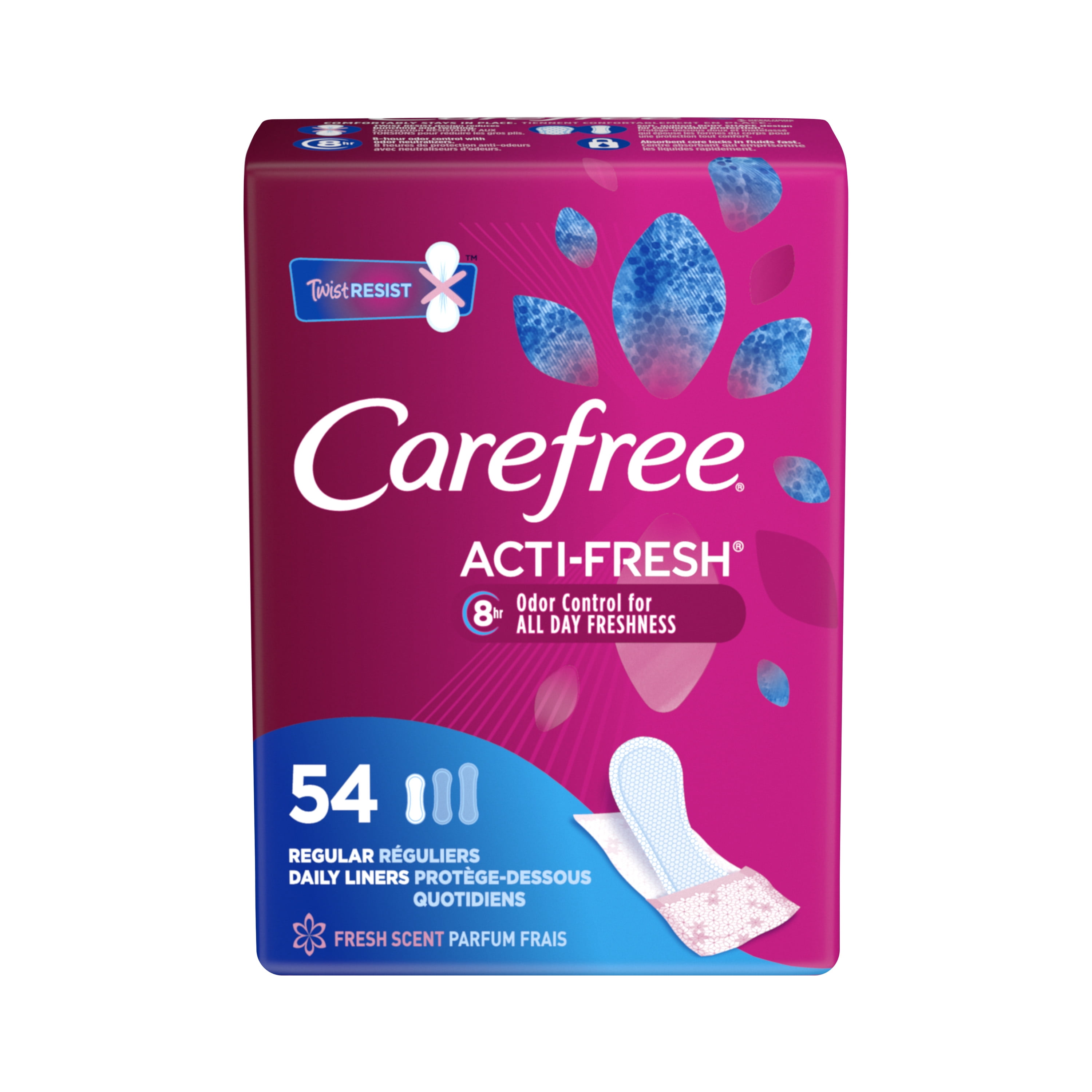 Carefree Acti-Fresh Daily Liners, Regular, Fresh Scent, 54 Ct | 4 Packs ...