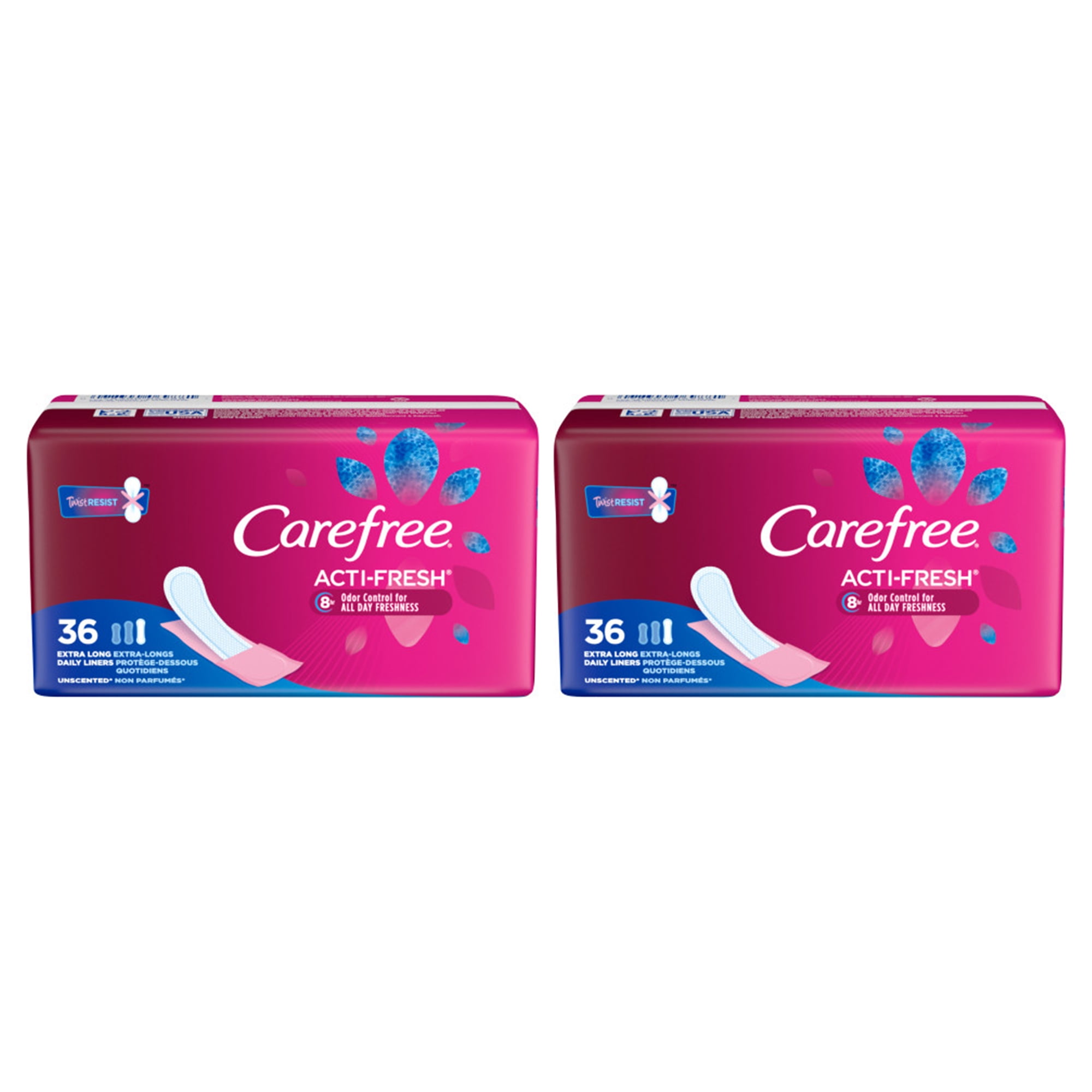 Carefree Acti-Fresh Extra Long Liners Unscented, 36 ea (Pack of 2 ...