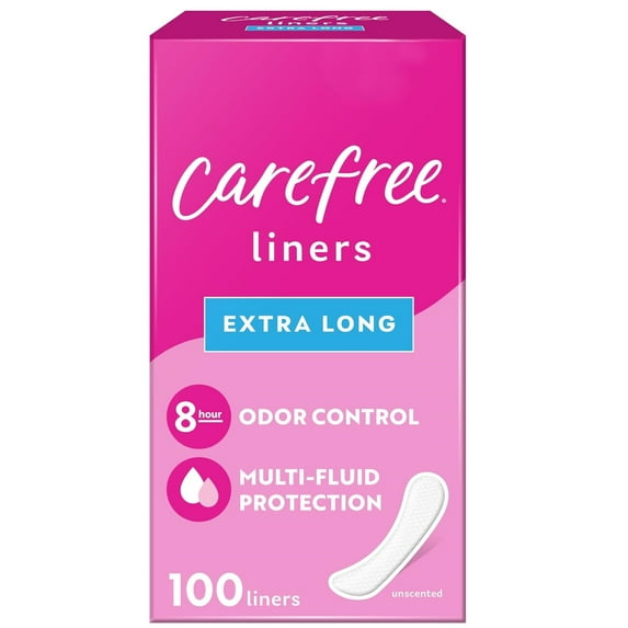 Carefree Panty Liners, Extra Long, Unscented, 100 Count, All-Day Comfort - Walmart.com