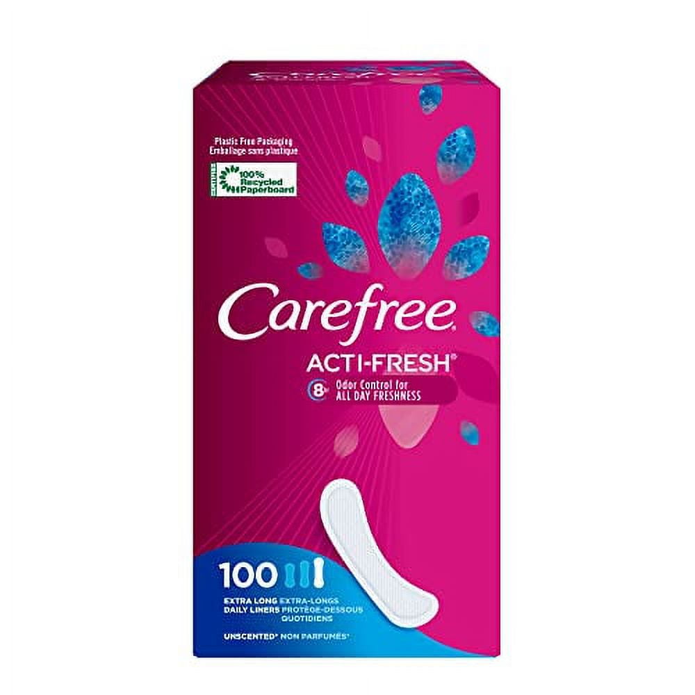 Carefree Acti-Fresh Daily Panty Liners, Extra Long, Unscented, 100 ...