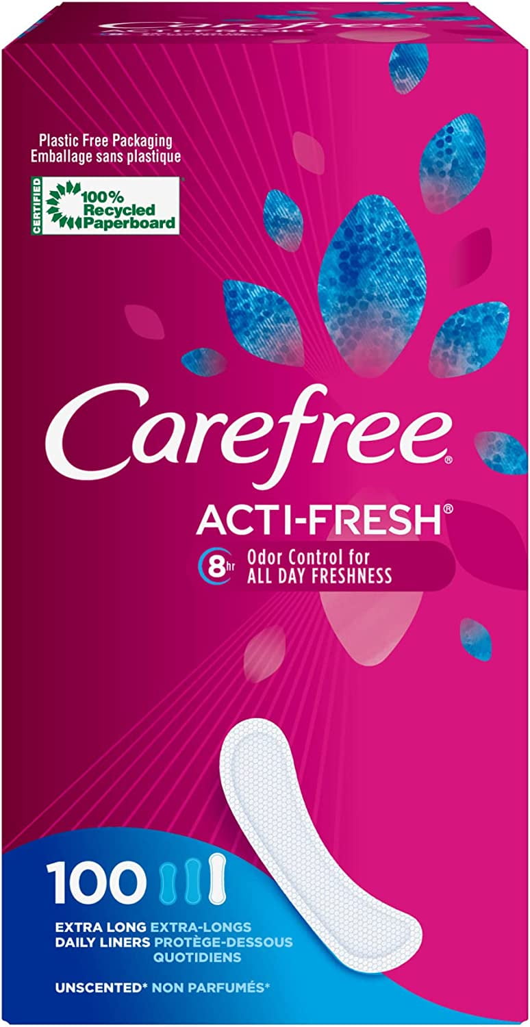 Carefree Acti-Fresh Daily Panty Liners, Extra Long, Unscented, 100 Count - Walmart.com