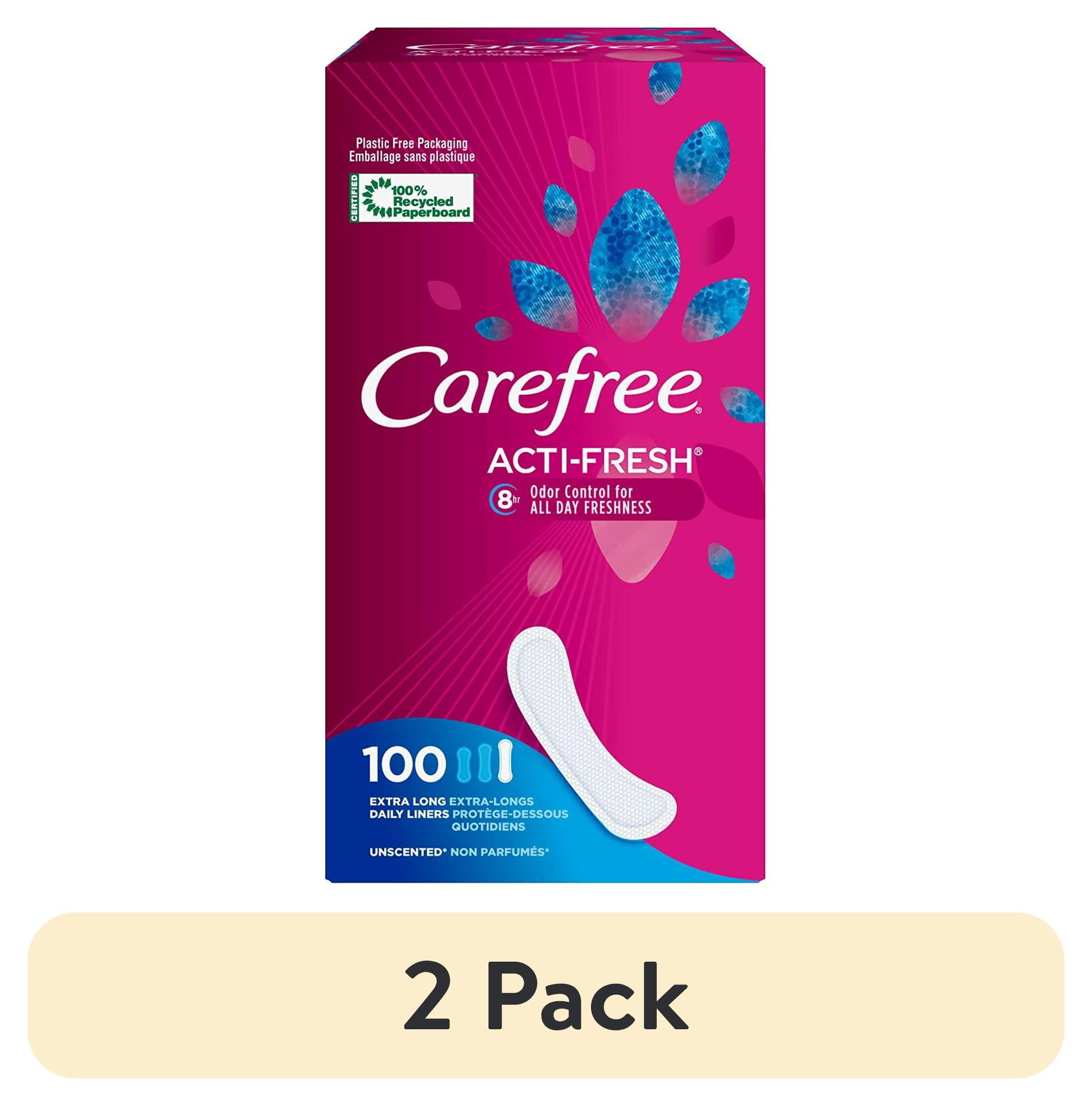 (2 pack) Carefree Acti-Fresh Pantiliners, Extra Long Flat, Unscented ...